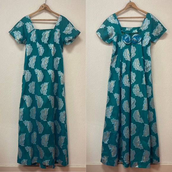 mcinerny | Dresses | Vintage 7s Mcinerny Hawaii Blue Floral Maxi Dress ...